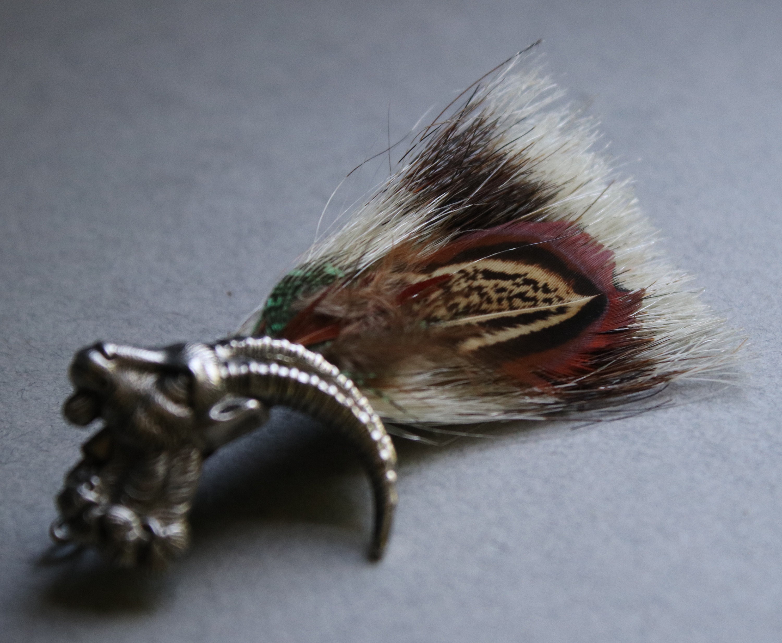 European Gamsbart Goat Beard and Feather Hat Pin