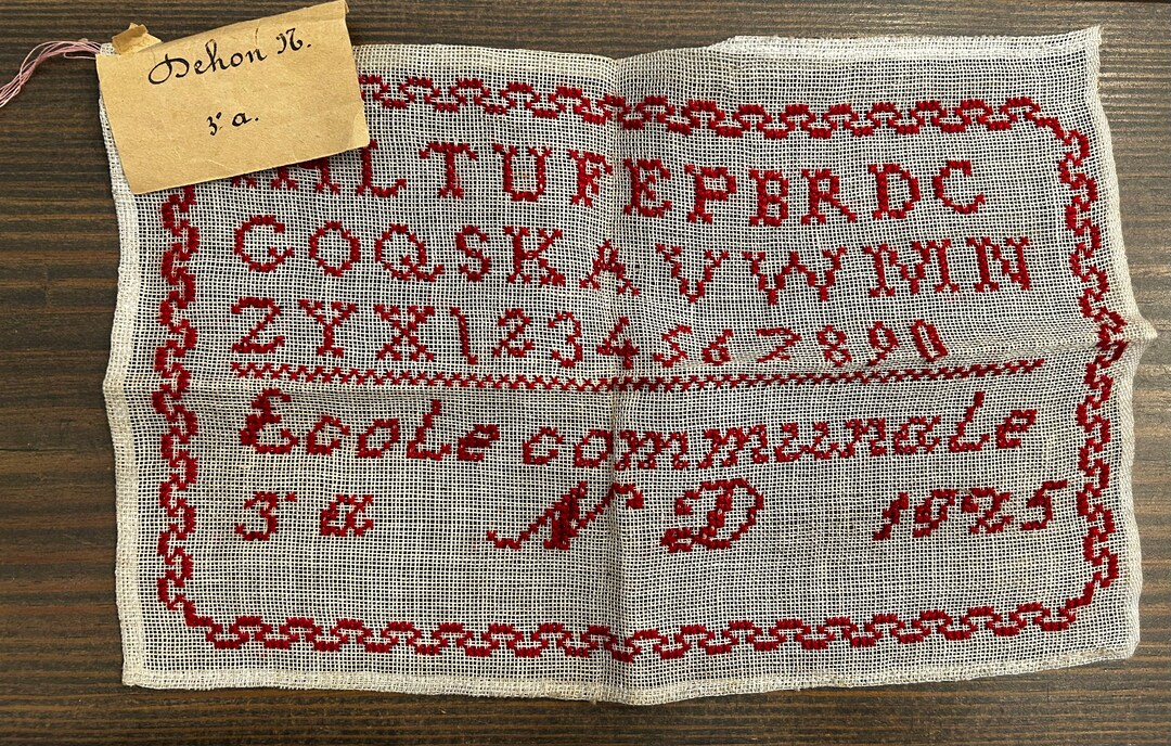 Belgian Pupil's (n.dehon) Cross Stitch, Linen Sampler From an Ecole ...