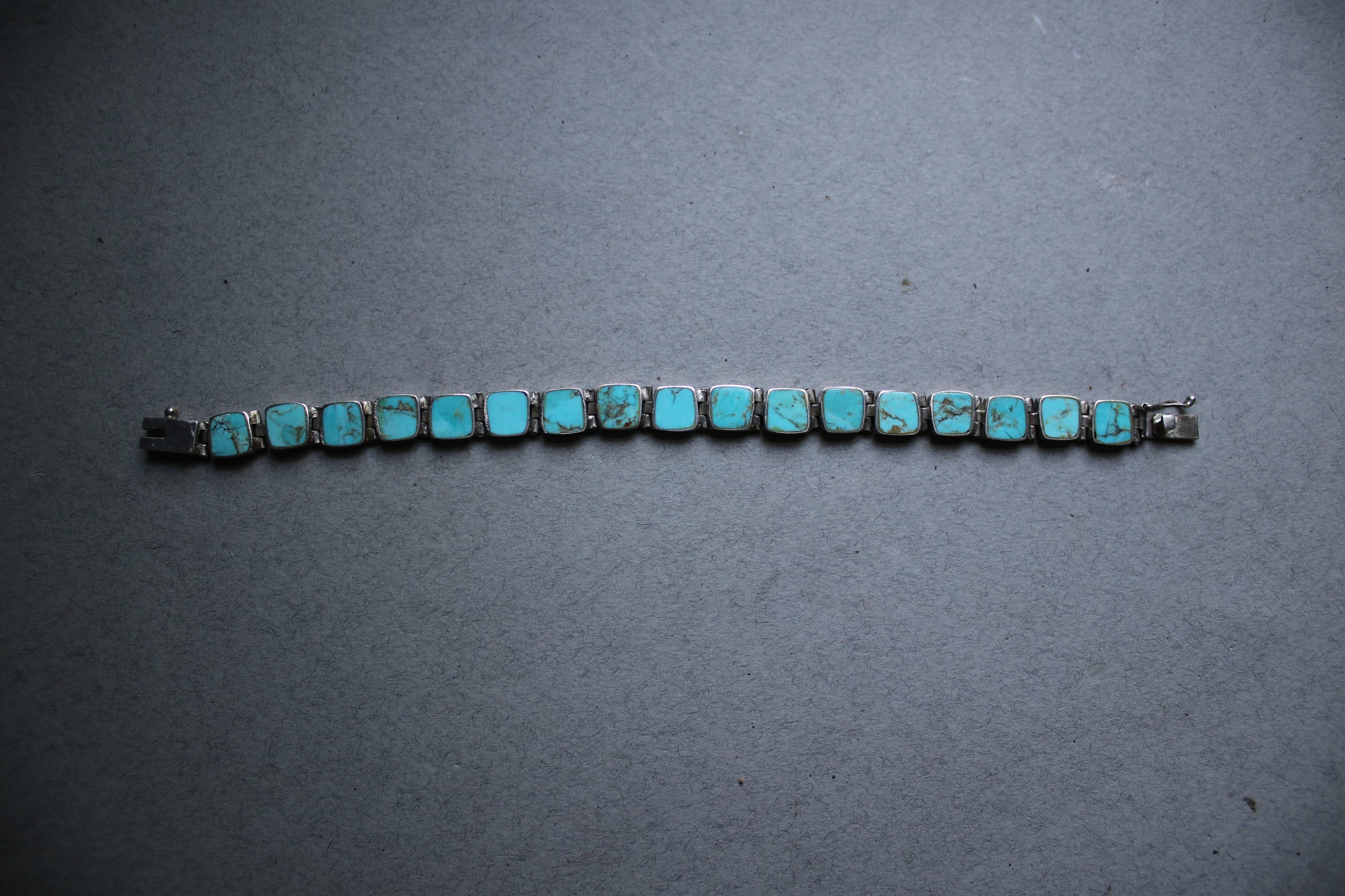 Turquoise and Silver Necklace and Bracelet Set, Made in Chile