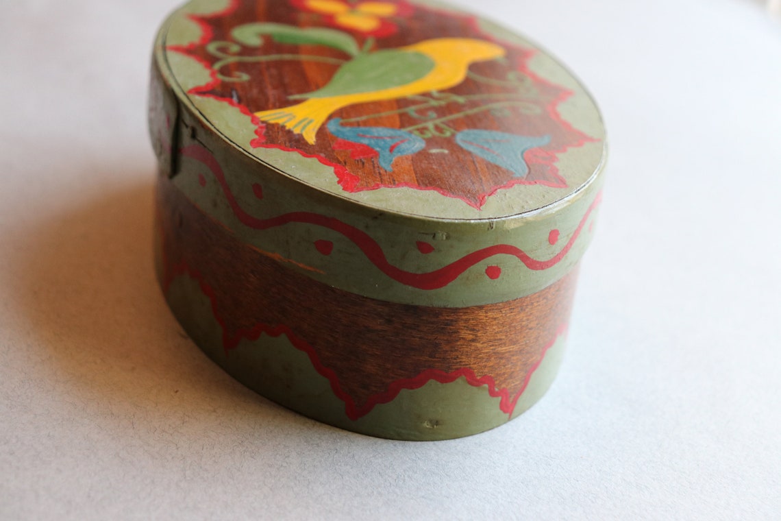 Handmade Bentwood Painted Box With Bird and Floral Motifs | Etsy