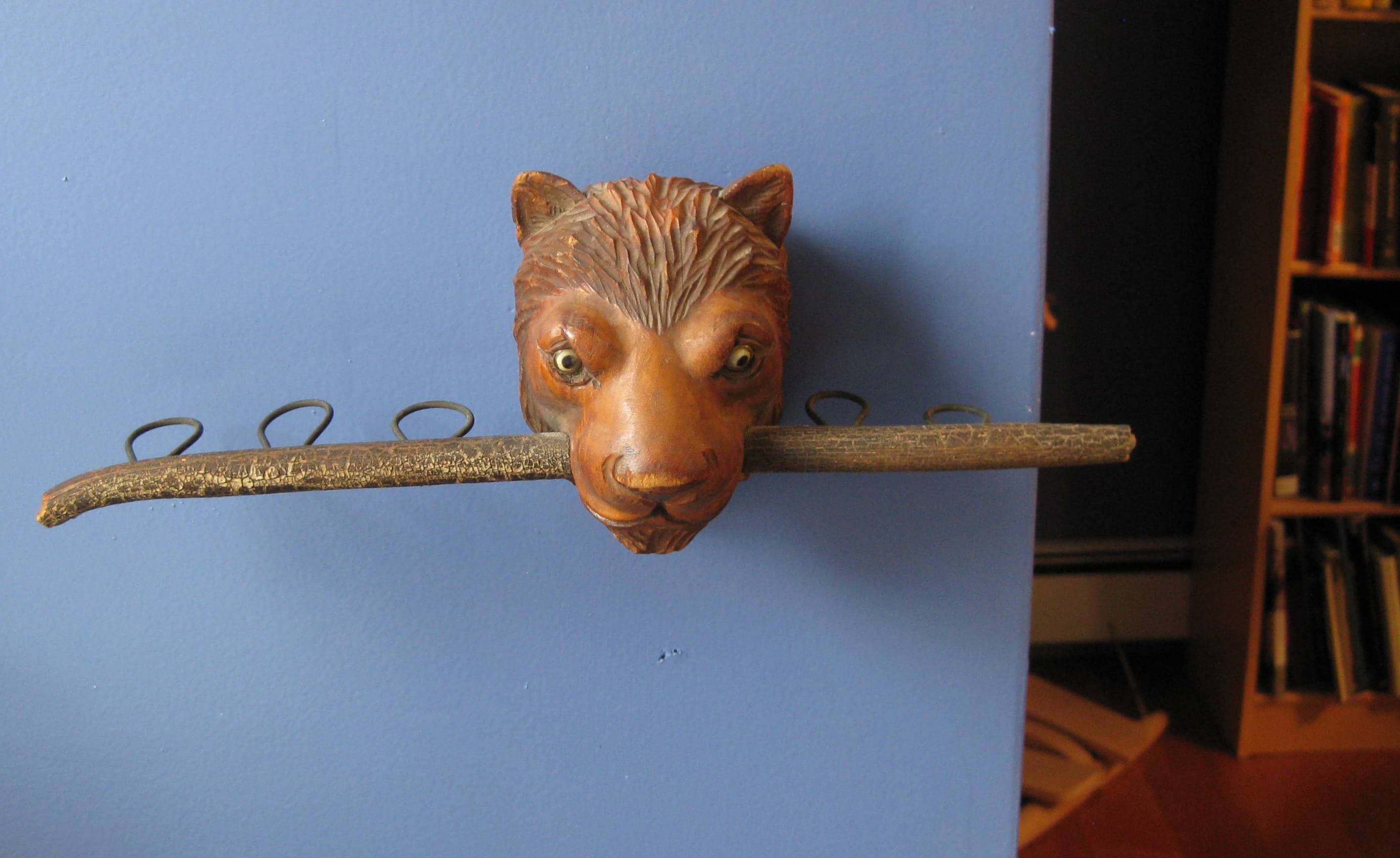Carved, Black Forest Lion Head Key Holder