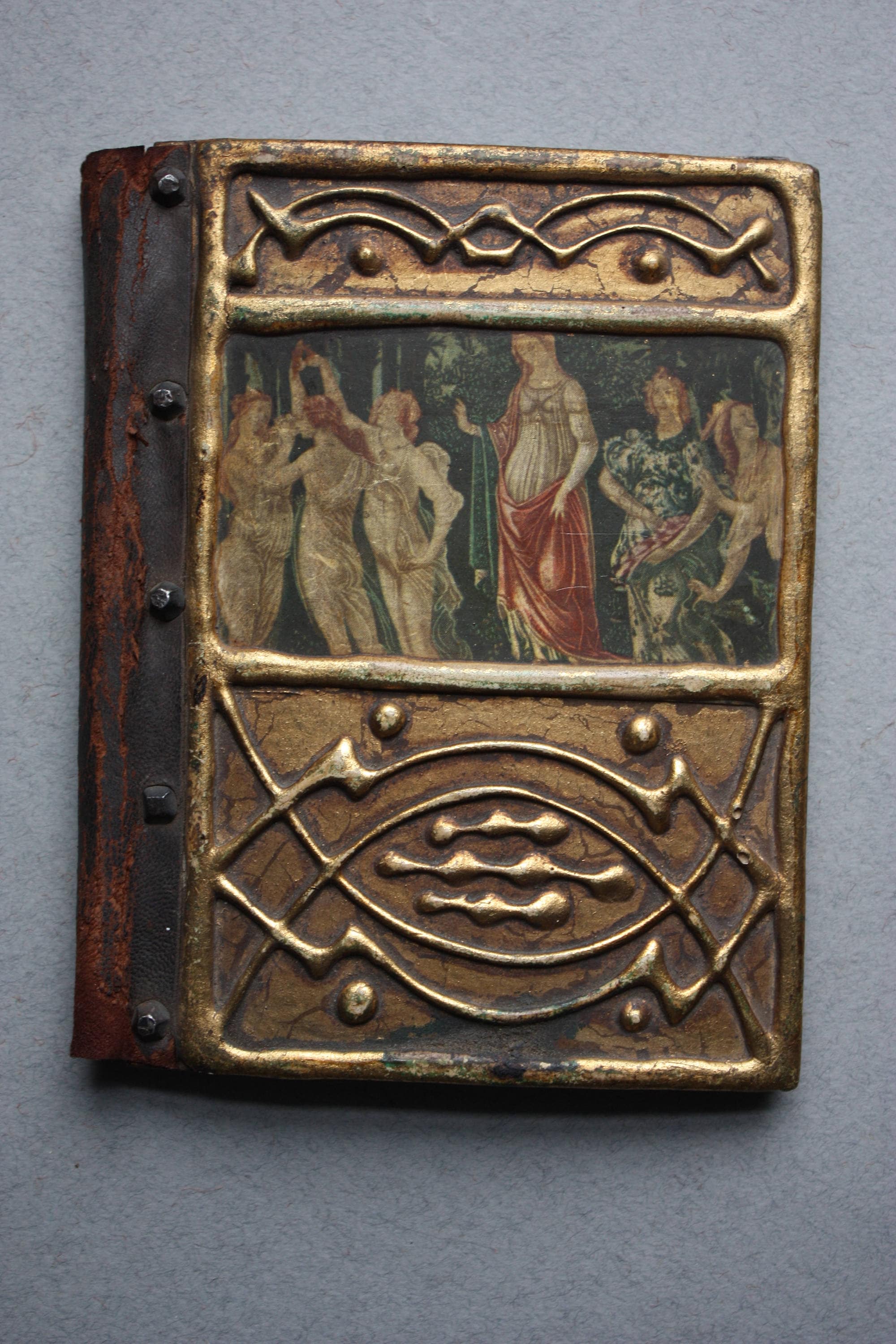 Italian, Florentine, Wooden Gilt Painted Book Cover with Decoupage of ...