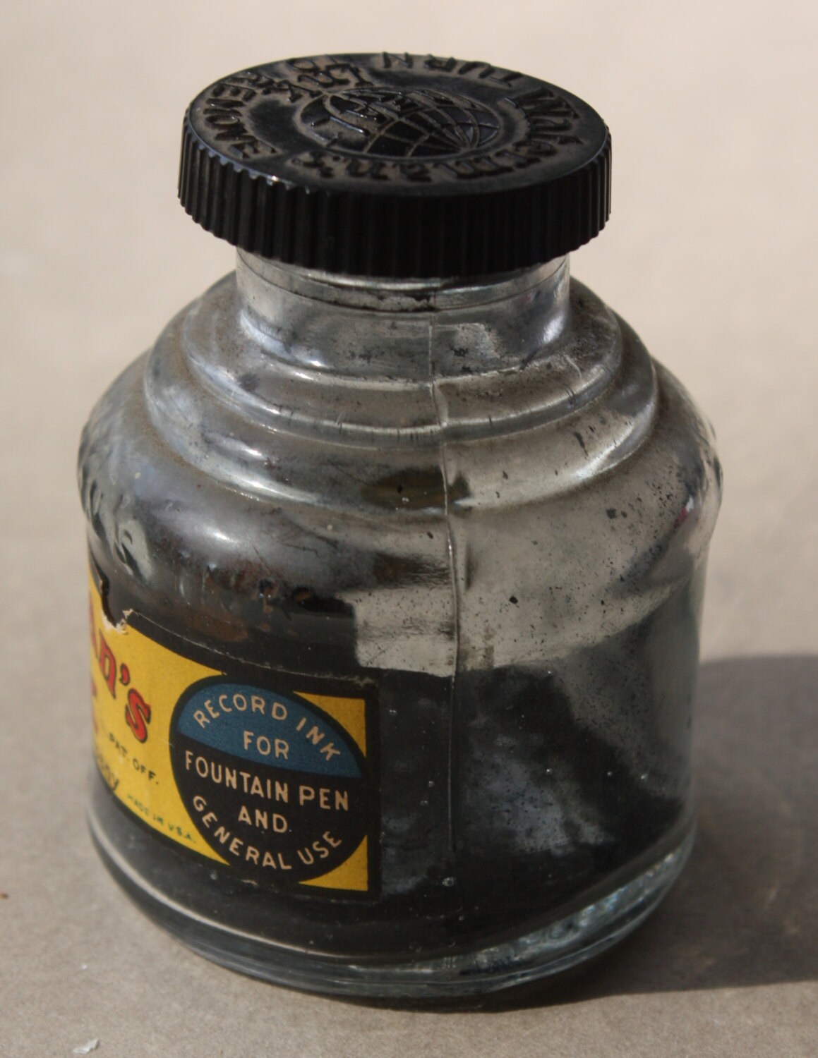 Reserved for R: Waterman's Ink Bottle with Bakelite Cap, Circa 1920s