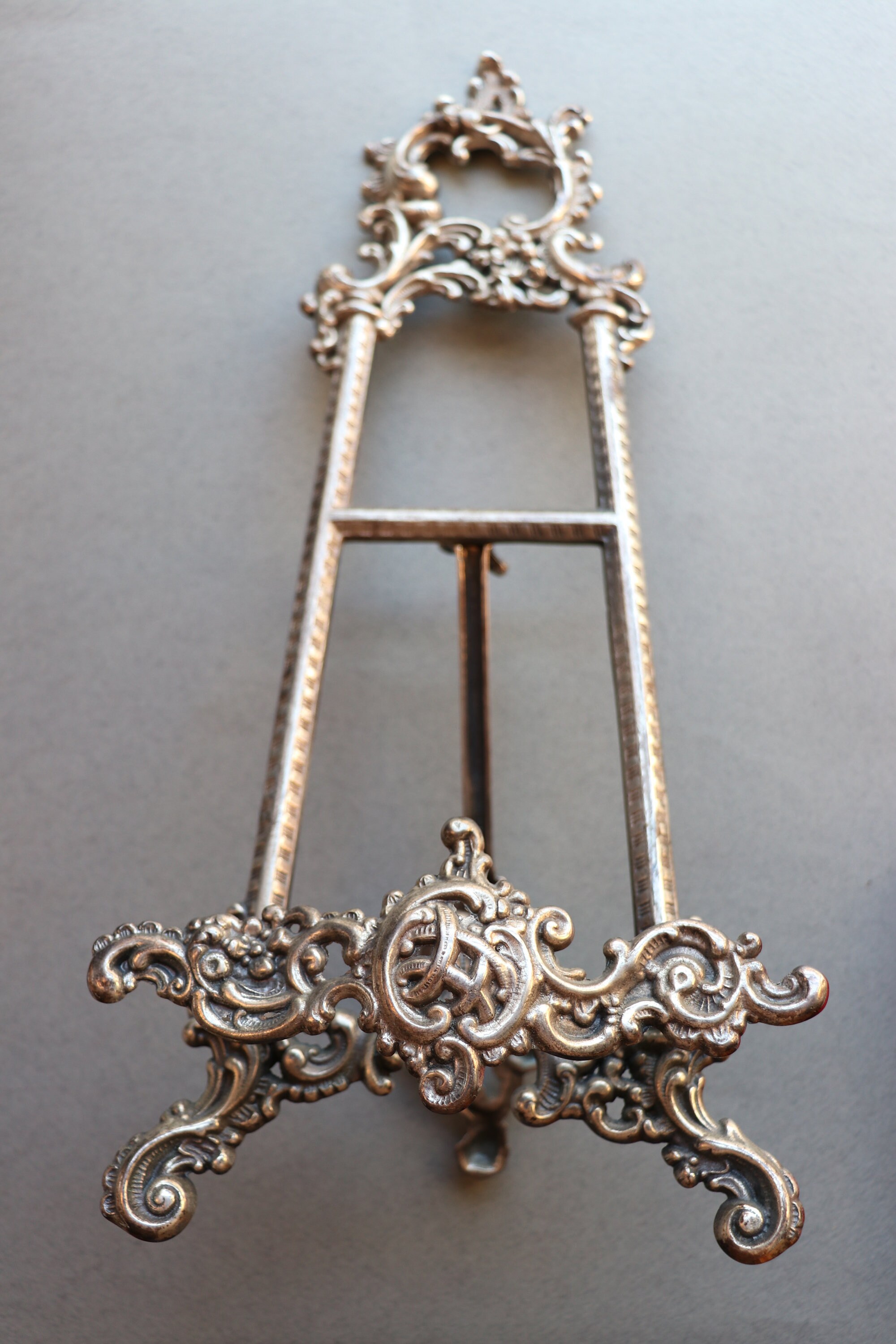 Large, Ornate, Silver-Colored Display Easel