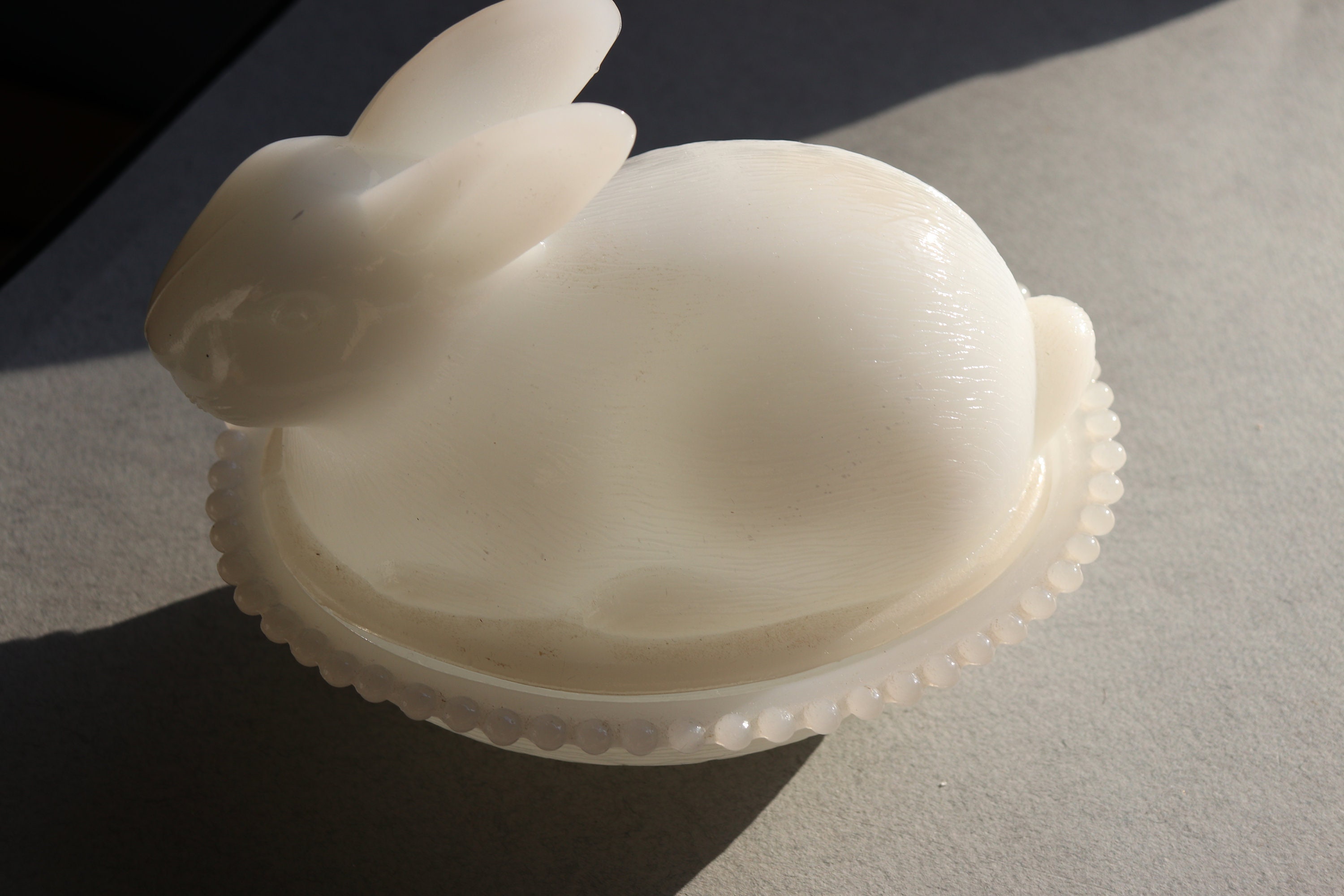 Vintage Milk Glass Rabbit Dish
