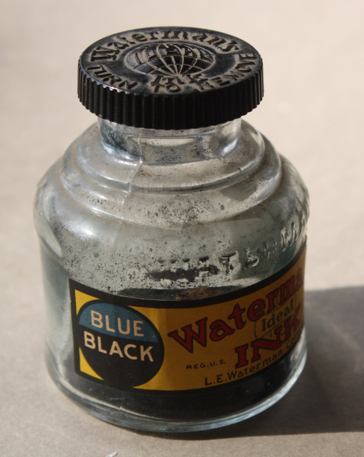 Reserved for R: Waterman's Ink Bottle with Bakelite Cap, Circa 1920s
