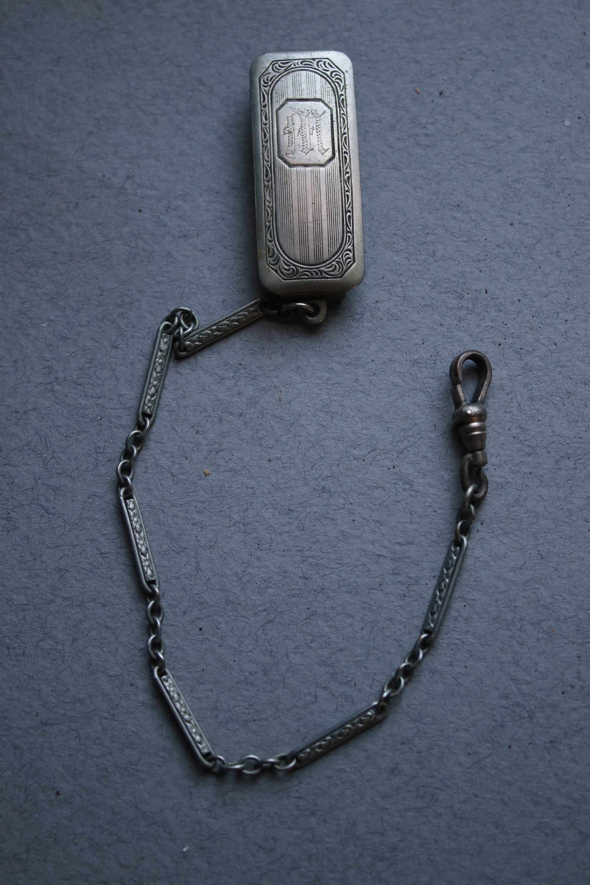 Silverplate, Art Deco, Watch Fob for Belt, Monogram M