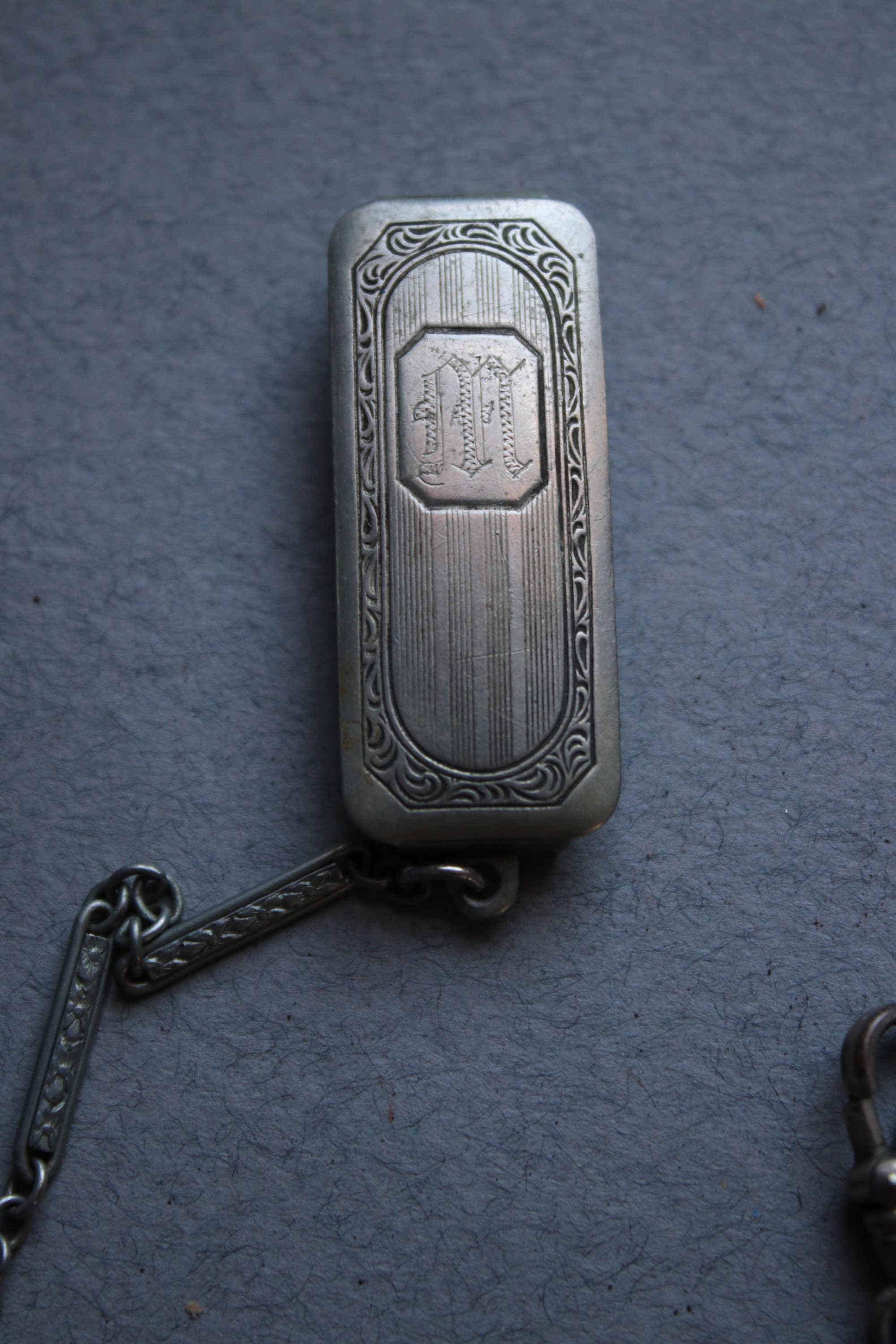 Silverplate, Art Deco, Watch Fob for Belt, Monogram M
