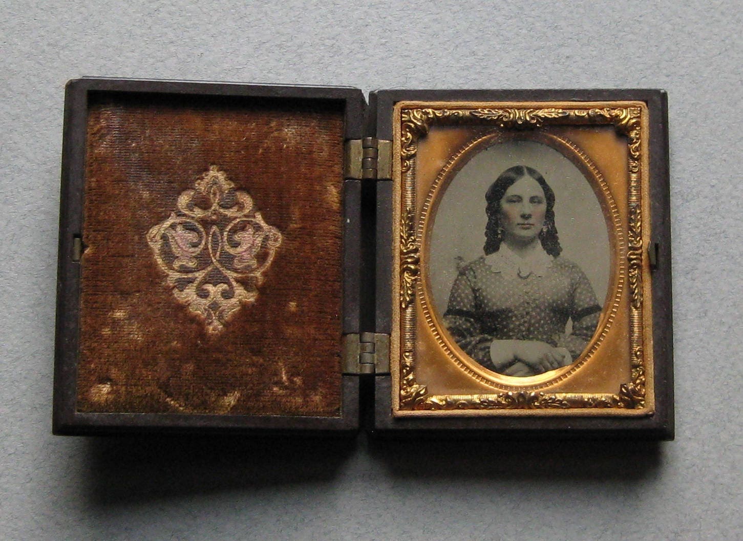 One-Ninth Plate, Hand-tinted Ambrotype of Young Girl in Elaborately ...
