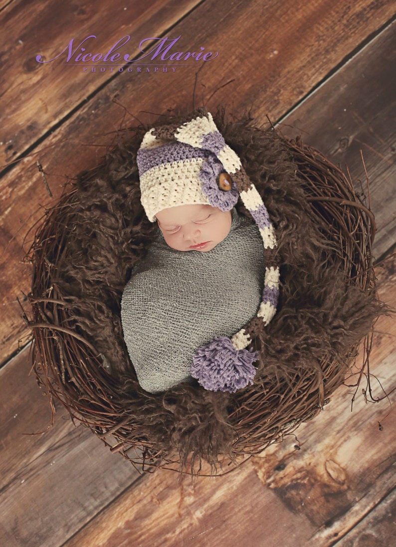 Stocking Cap Crochet Long Tail Striped Newborn Stocking Cap - Etsy