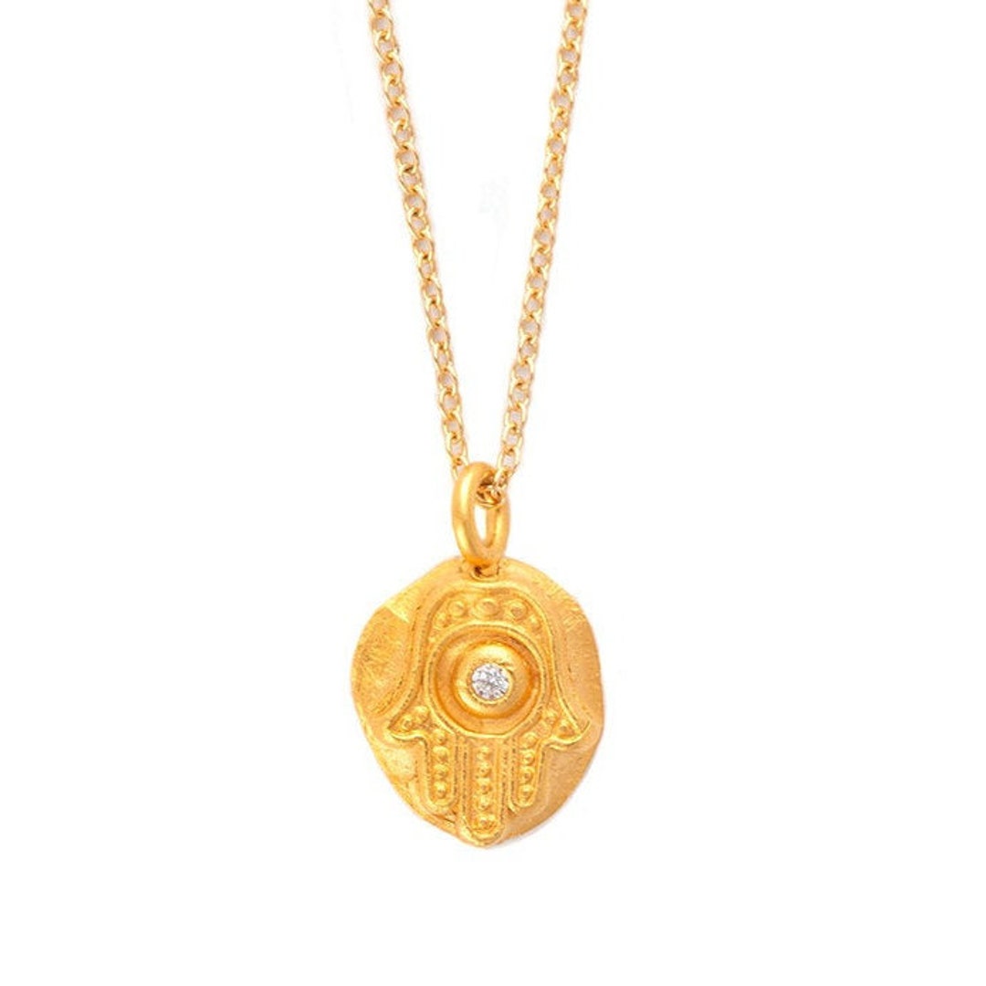Gold Hand of God Hamsa Charm Necklace, Chamsa, Good Luck, Jewish ...