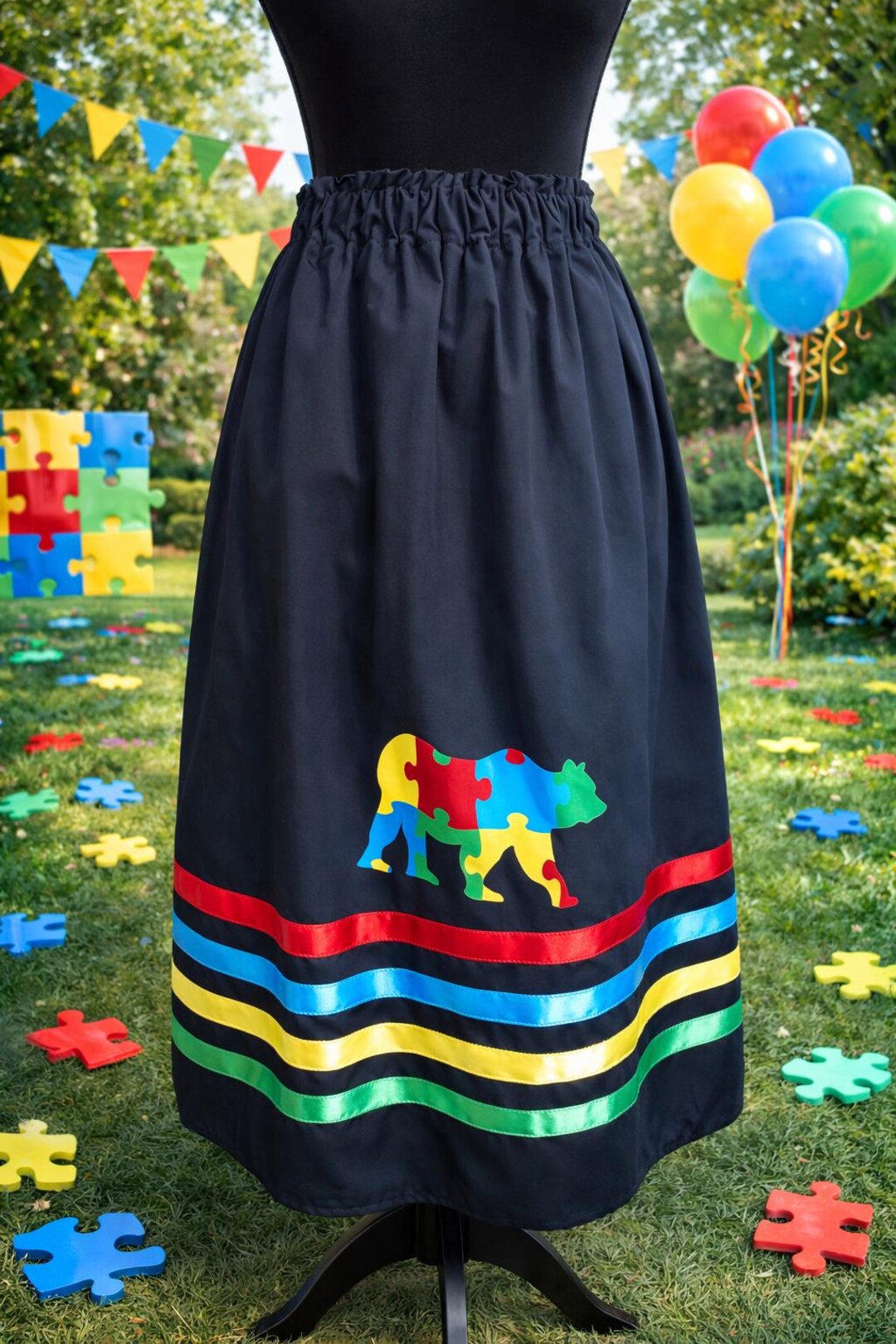 Autism Awareness Ribbon Skirt • Puzzle Piece Bear - Etsy