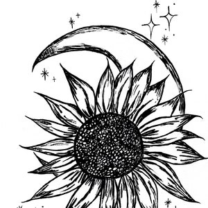 Sunflower Moon Art Print, Moon Art Print, Witch Art, Witchy Art Print ...