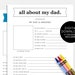 All About My Dad Printable Worksheet, Dad Questionnaire, Father's Day ...