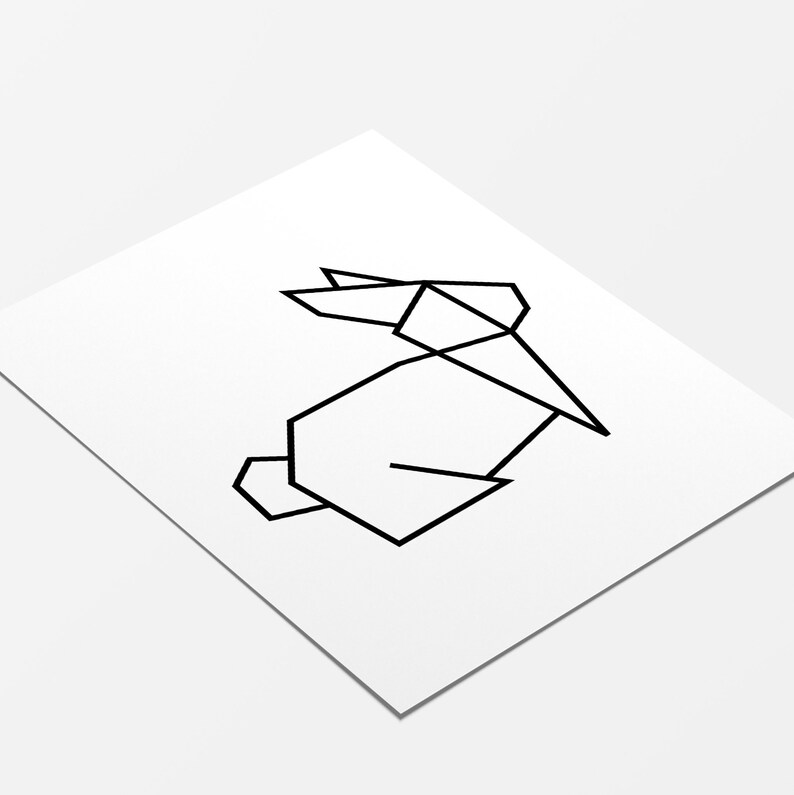 Origami Geometric Bunny Printable Origami Black and White Art - Etsy