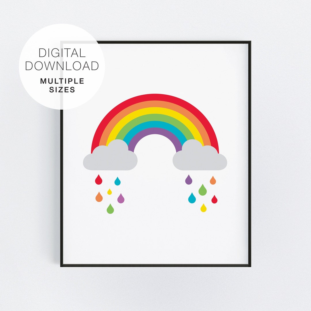 Rainbow Rain Cute Printable Kids Room Art, Rainbow Bathroom Art Print ...