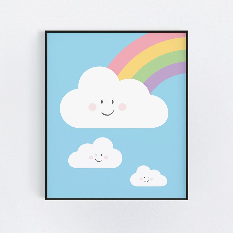 Digital Printable Art Rainbow With Happy Clouds Printable - Etsy