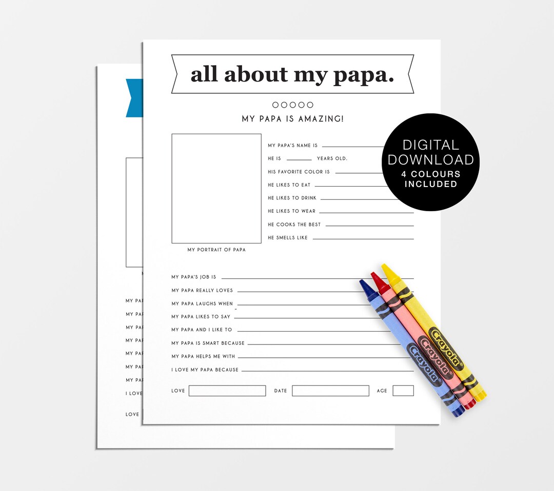 All About My Papa Kid's Worksheet, Grandpa Birthday, Father's Day ...