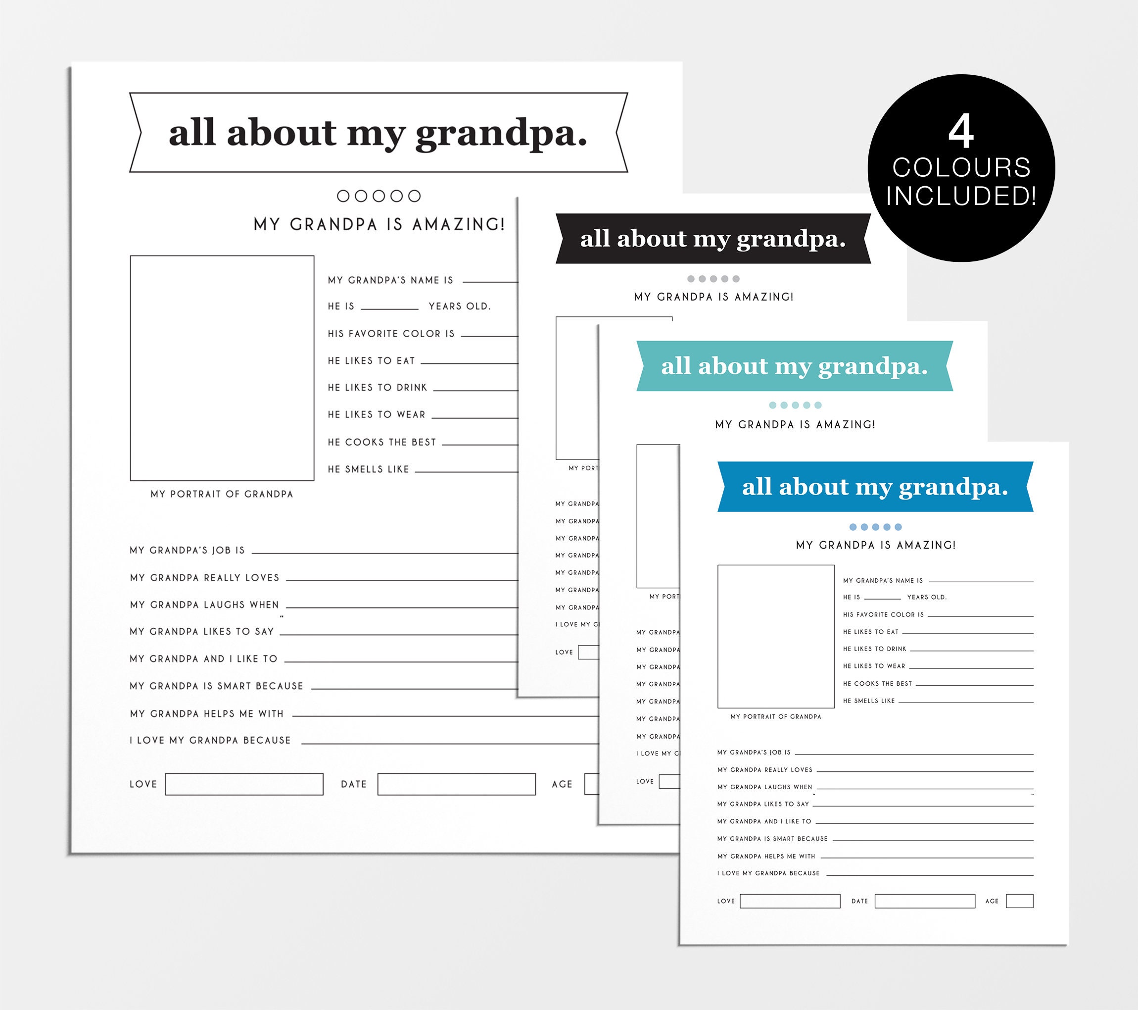 All About My Grandpa Kid's Worksheet Grandpa Birthday | Etsy