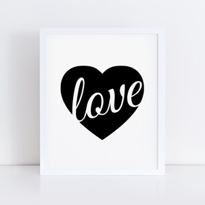 Love Heart Typography Word Art Black and White Printable - Etsy