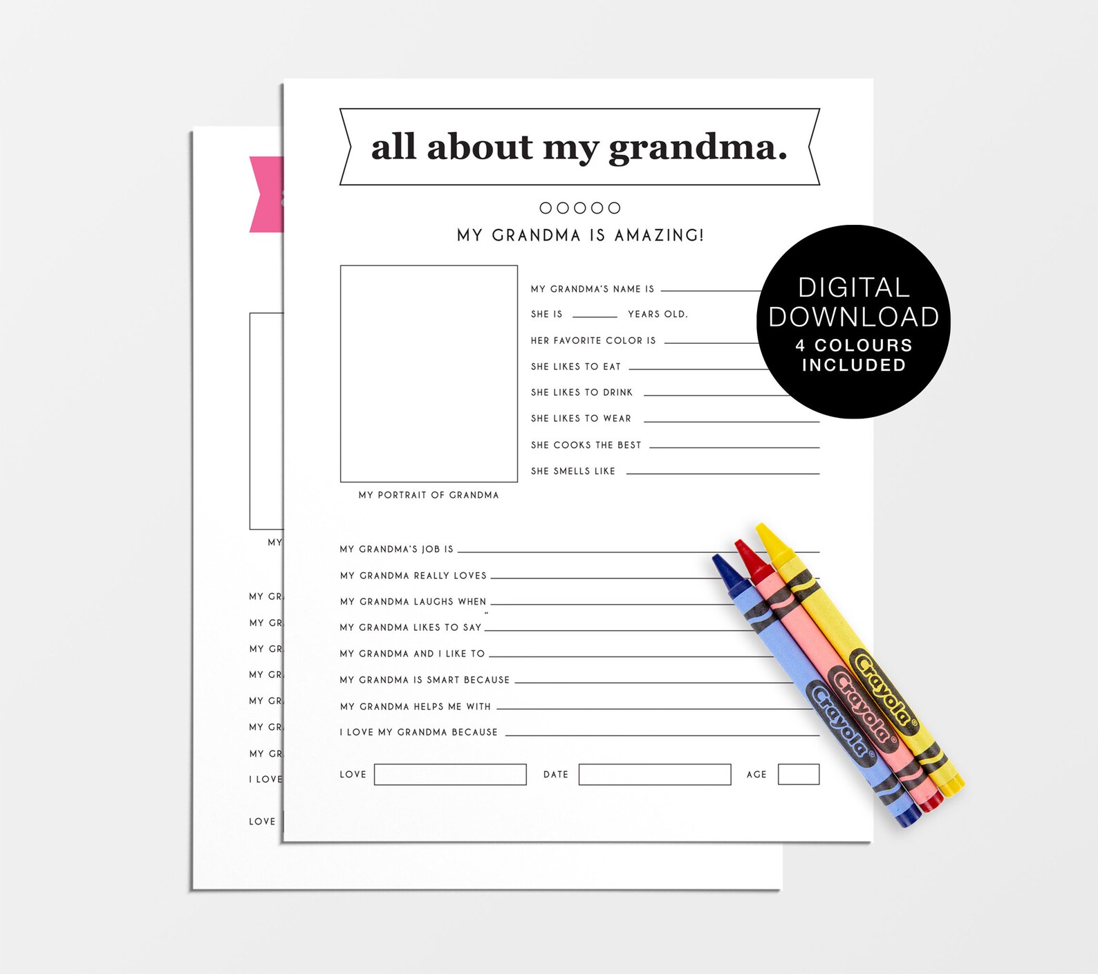 All About My Grandma Kid's Worksheet Grandma Birthday | Etsy