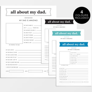 All About My Dad Printable Worksheet, Dad Questionnaire, Father's Day ...