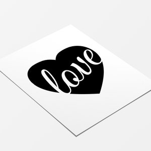 Love Heart Typography Word Art, Black and White Printable, Black Heart ...
