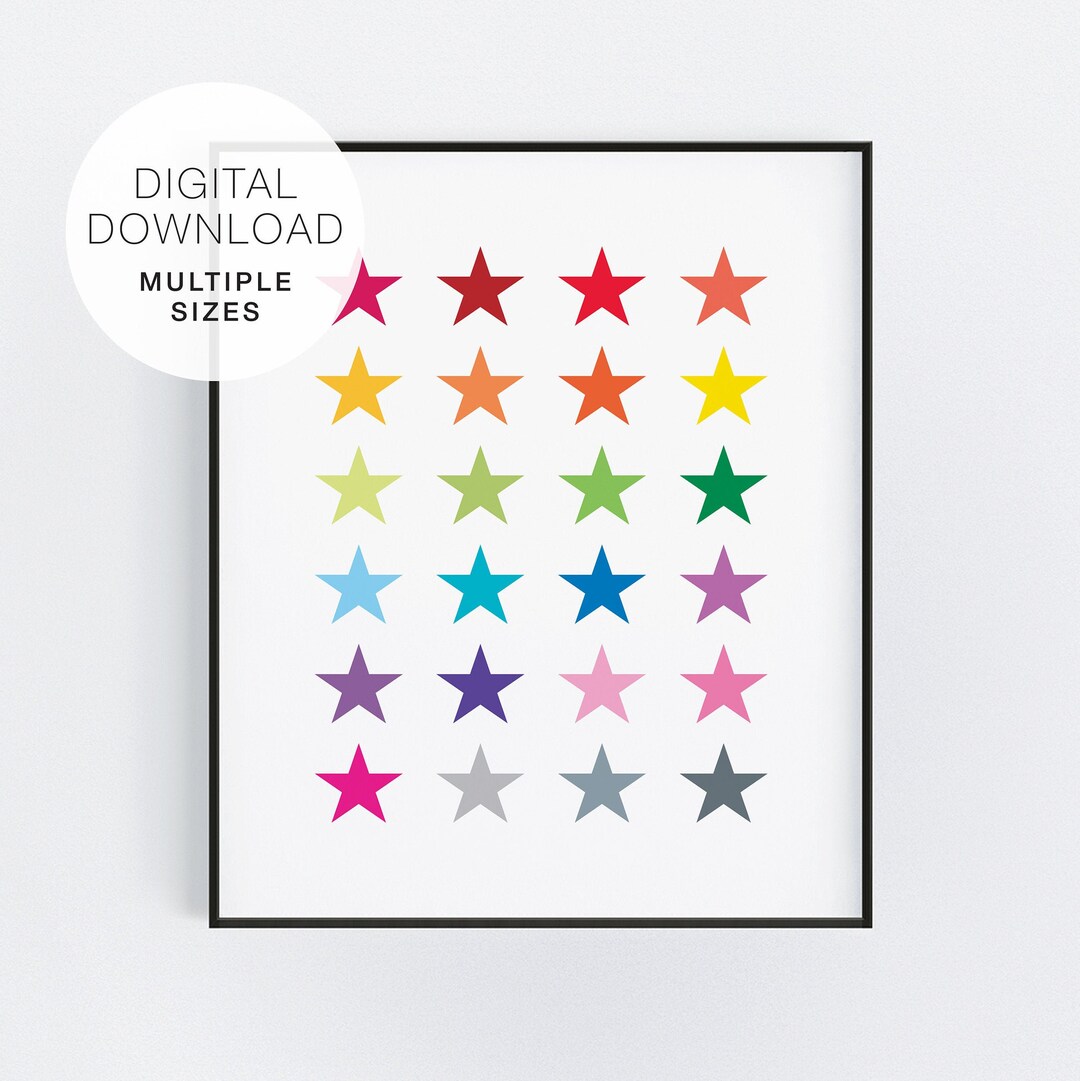 Rainbow Stars Printable Art, Colourful Stars Kids Room Art, Kids Room ...