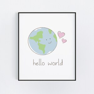 Hello World Printable, Hello World Art Print, Hello World Nursery, Blue ...