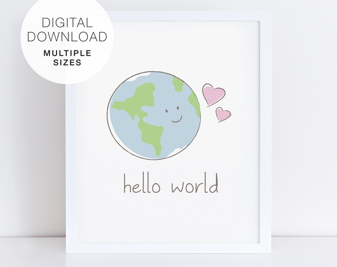 Hello World Printable, Hello World Art Print, Hello World Nursery, Blue ...