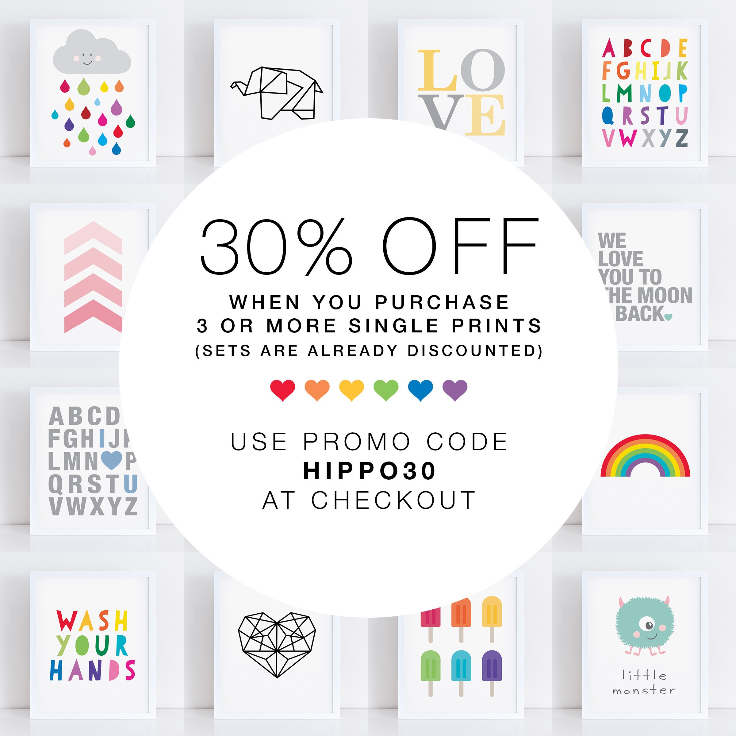 Rainbow Hearts Printable Nursery Art Heart Kids Room Art | Etsy