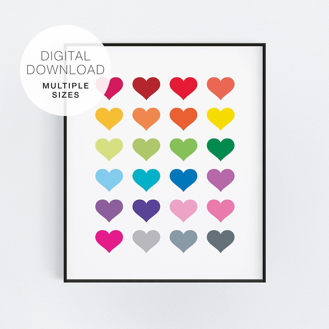 Rainbow Hearts Printable Nursery Art Heart Kids Room Art - Etsy
