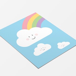 Digital Printable Art, Rainbow With Happy Clouds, Printable Nursery Art ...