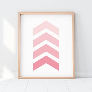 Pink Chevron Wall Decor Printable, Shades of Pink Arrow Art, Rose Pink ...