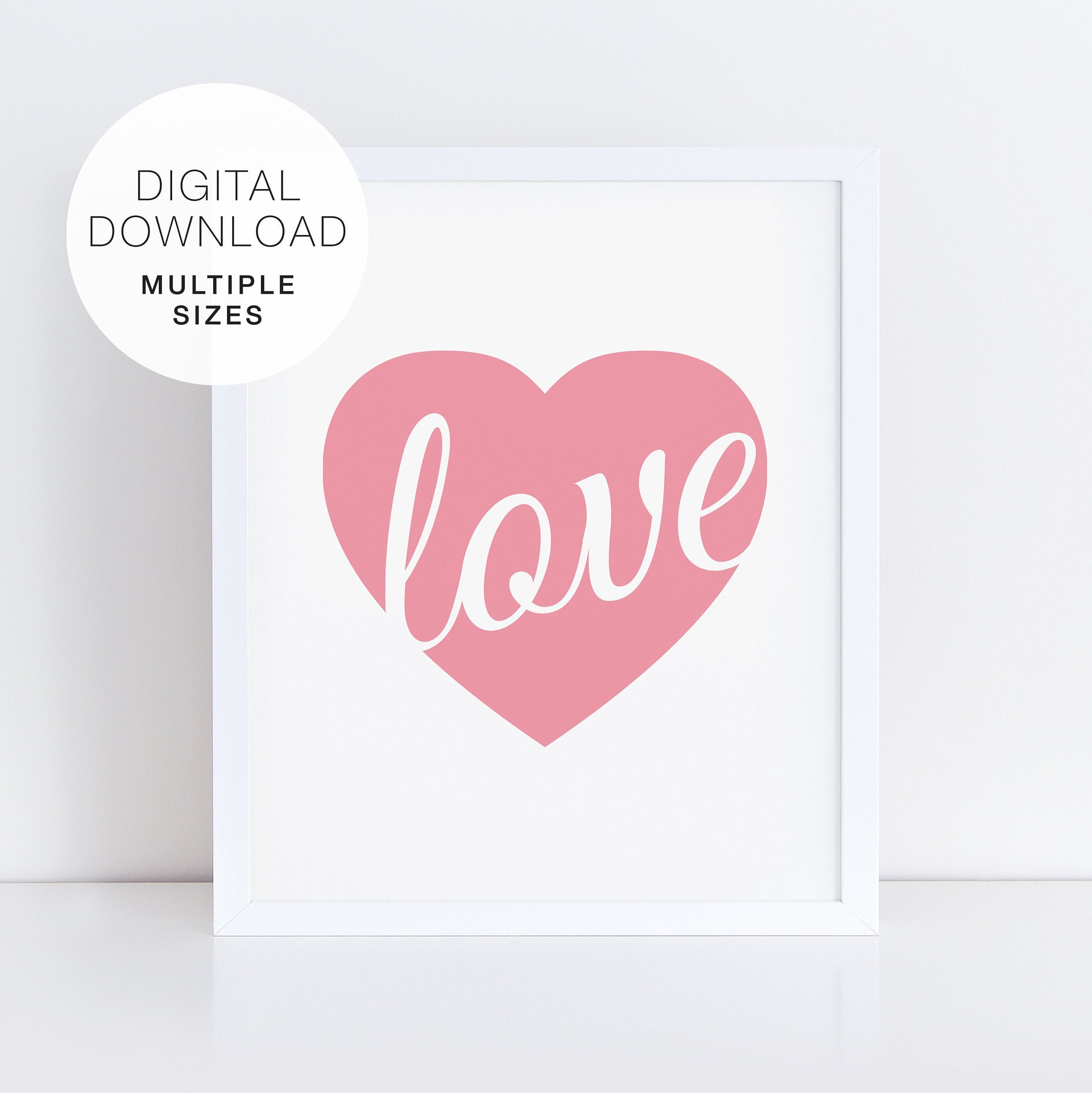 Pink Heart Love Word Art Printable Pink and White Wall Decor | Etsy