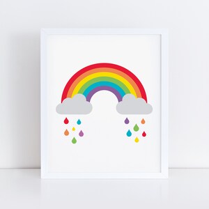 Rainbow Rain Cute Printable Kids Room Art, Rainbow Bathroom Art Print ...