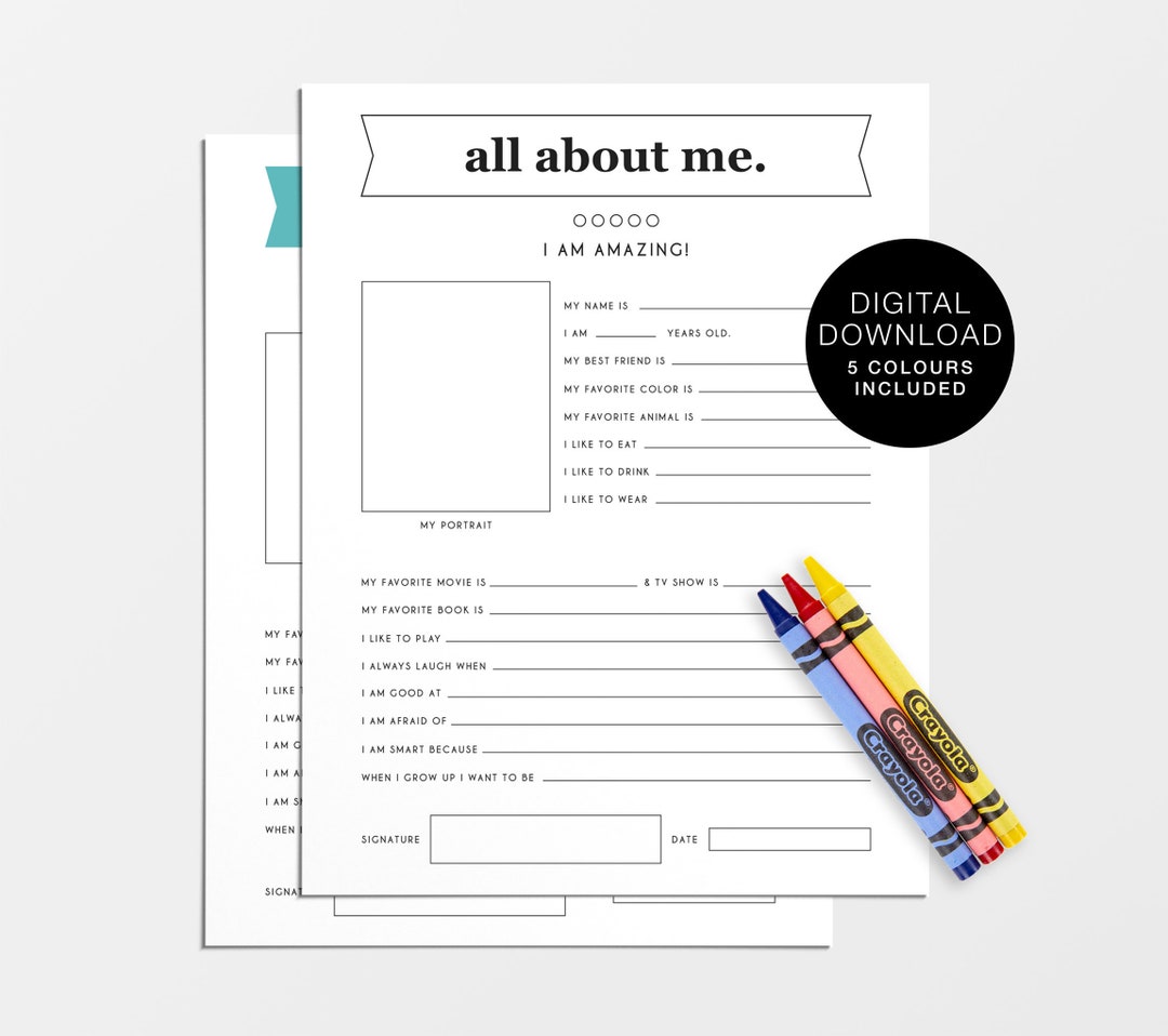All About Me Kid's Yearly Worksheet, Kids Birthday Printable, Teacher ...