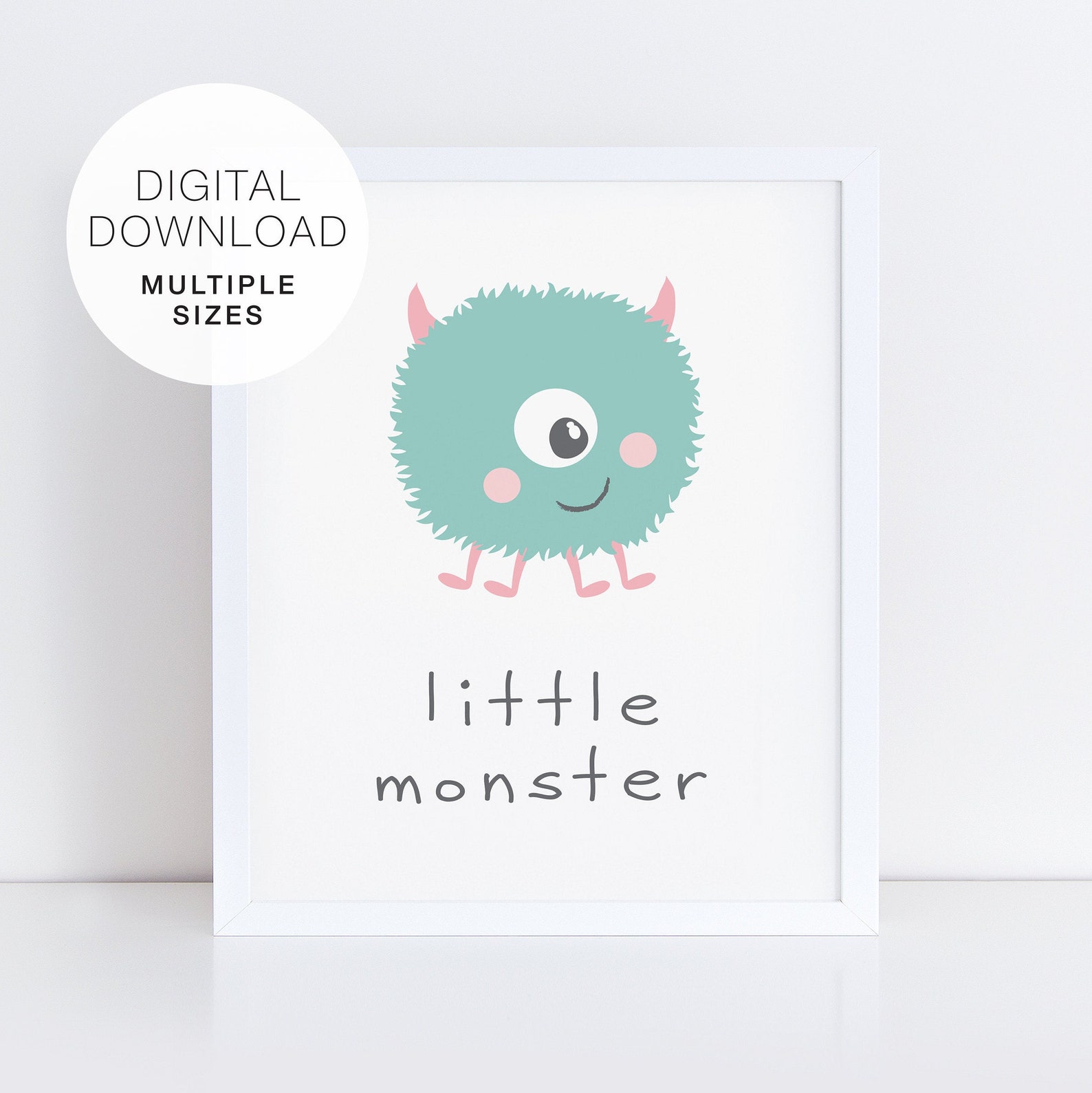 Little Monster Printable Kids Room Art Mint Pink and Grey | Etsy