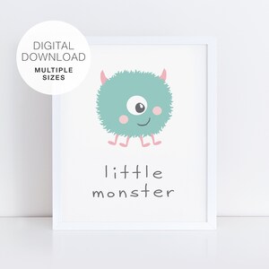 Little Monster Printable Kids Room Art, Mint, Pink and Grey Children's ...