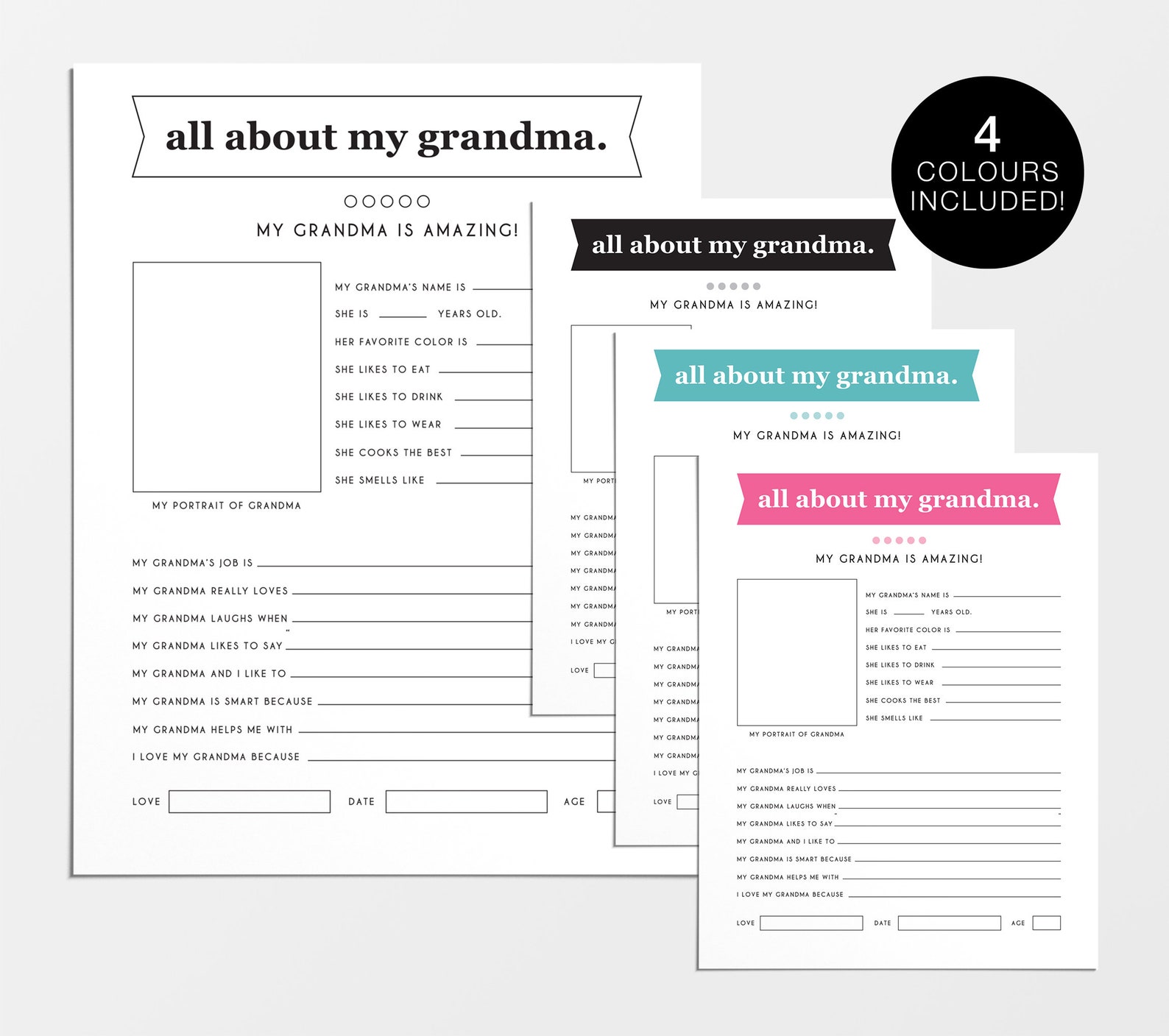 All About My Grandma Kid's Worksheet Grandma Birthday | Etsy