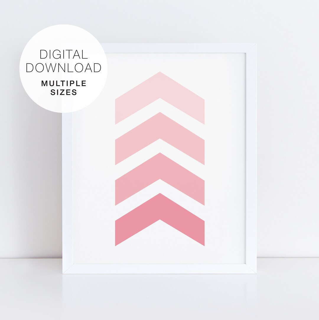 Pink Chevron Wall Decor Printable, Shades of Pink Arrow Art, Rose Pink ...
