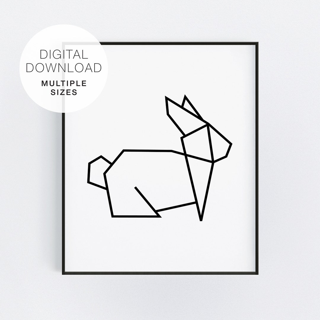 Origami Geometric Bunny Printable, Origami Black and White Art Print ...