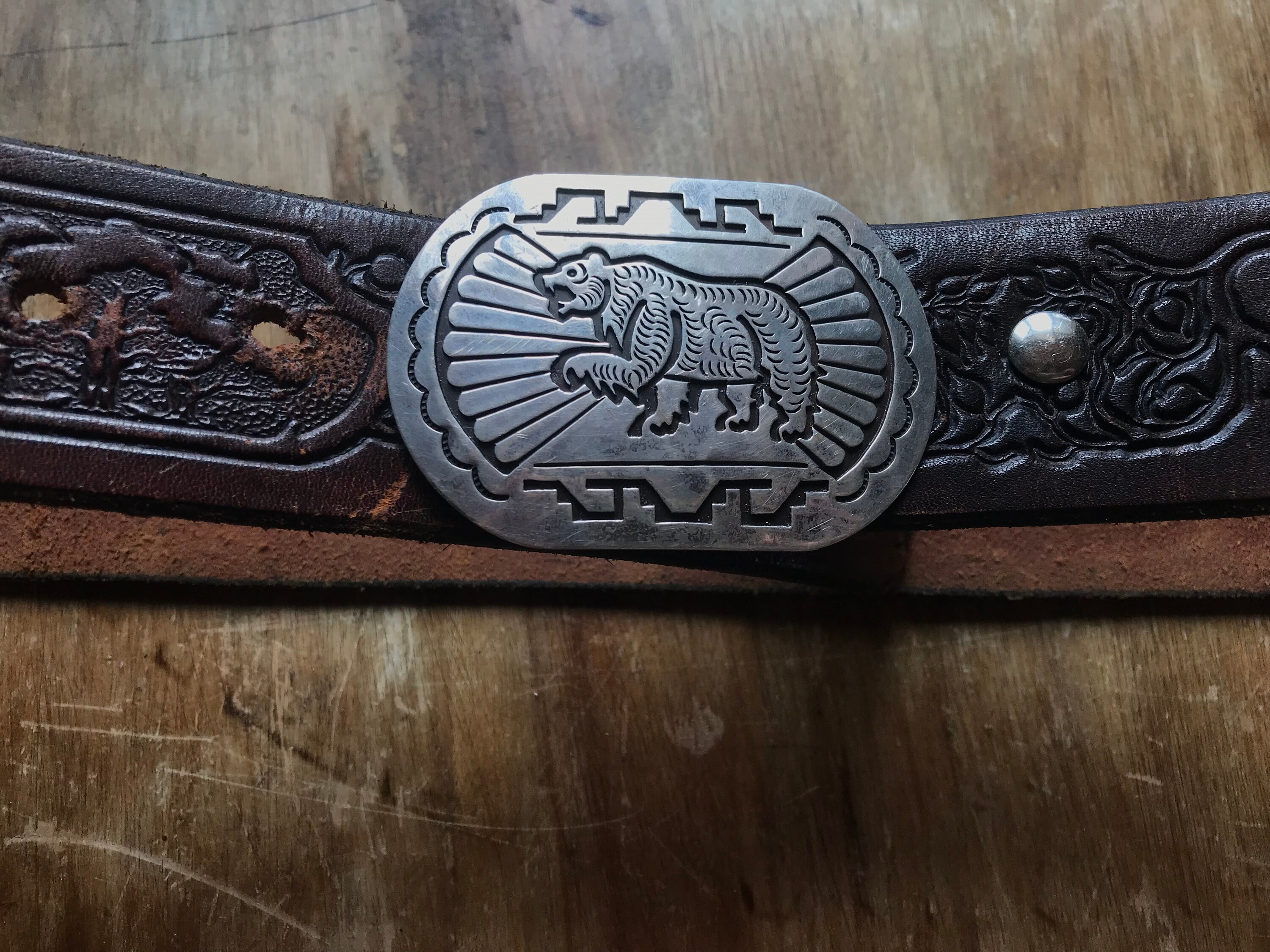 Vintage Zuni Sterling Silver Overlay Bear Buckle With Beautiful ...