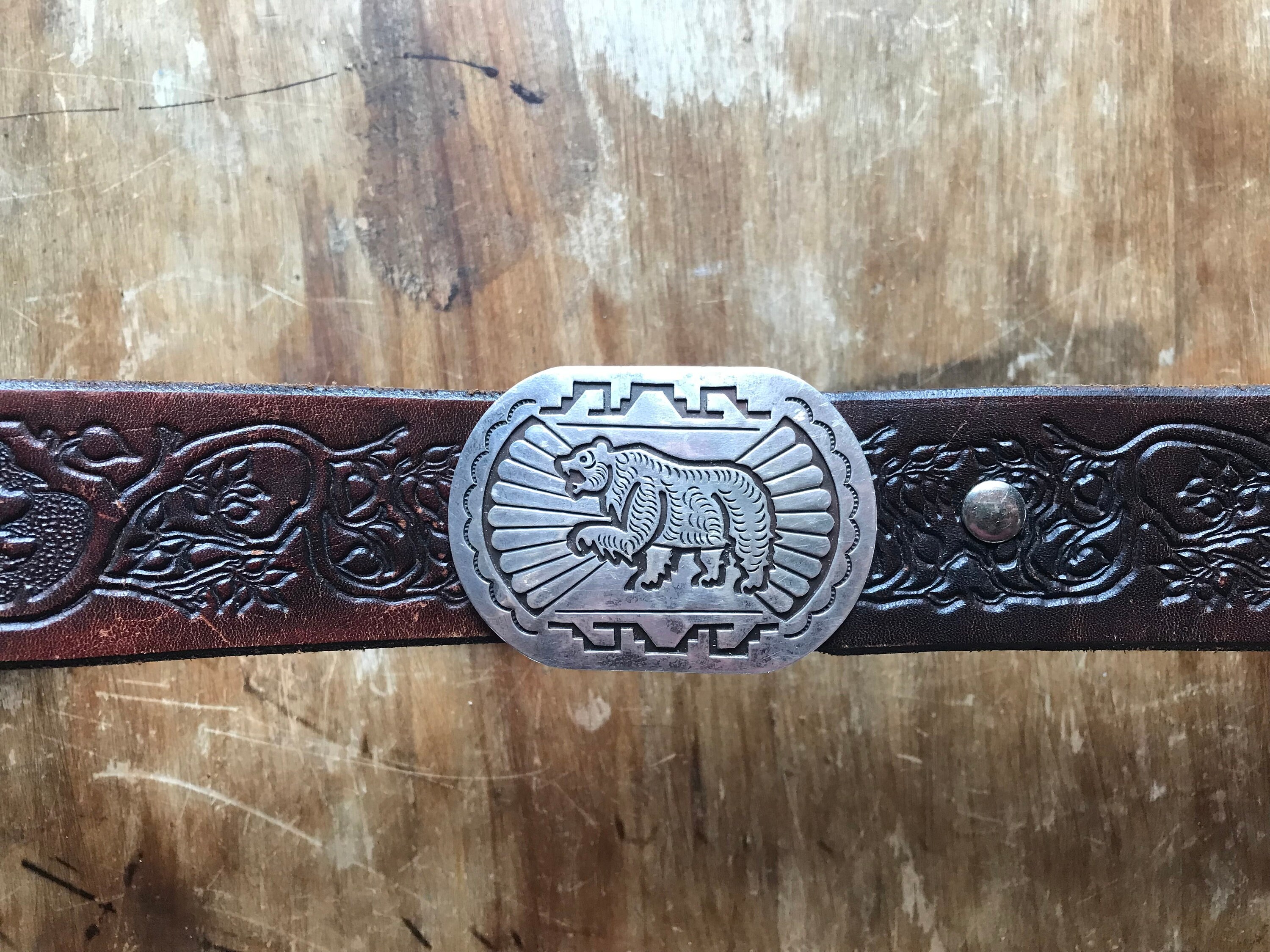 Vintage Zuni Sterling Silver Overlay Bear Buckle With Beautiful ...