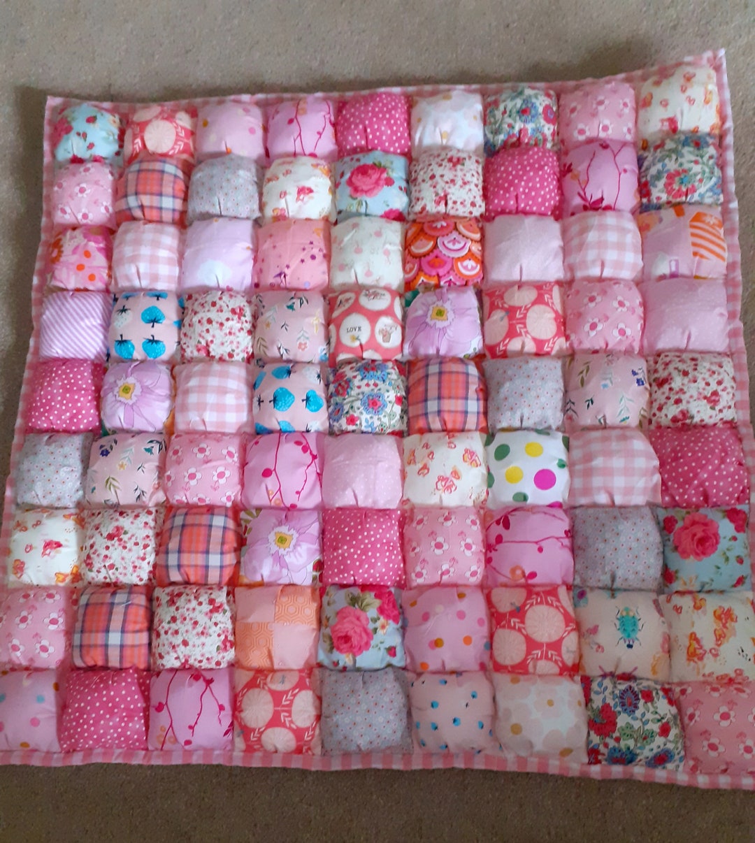 Beautiful Baby Puff Quilt/play Mat, Pretty in Pink Puff Quilt, Biscuit ...