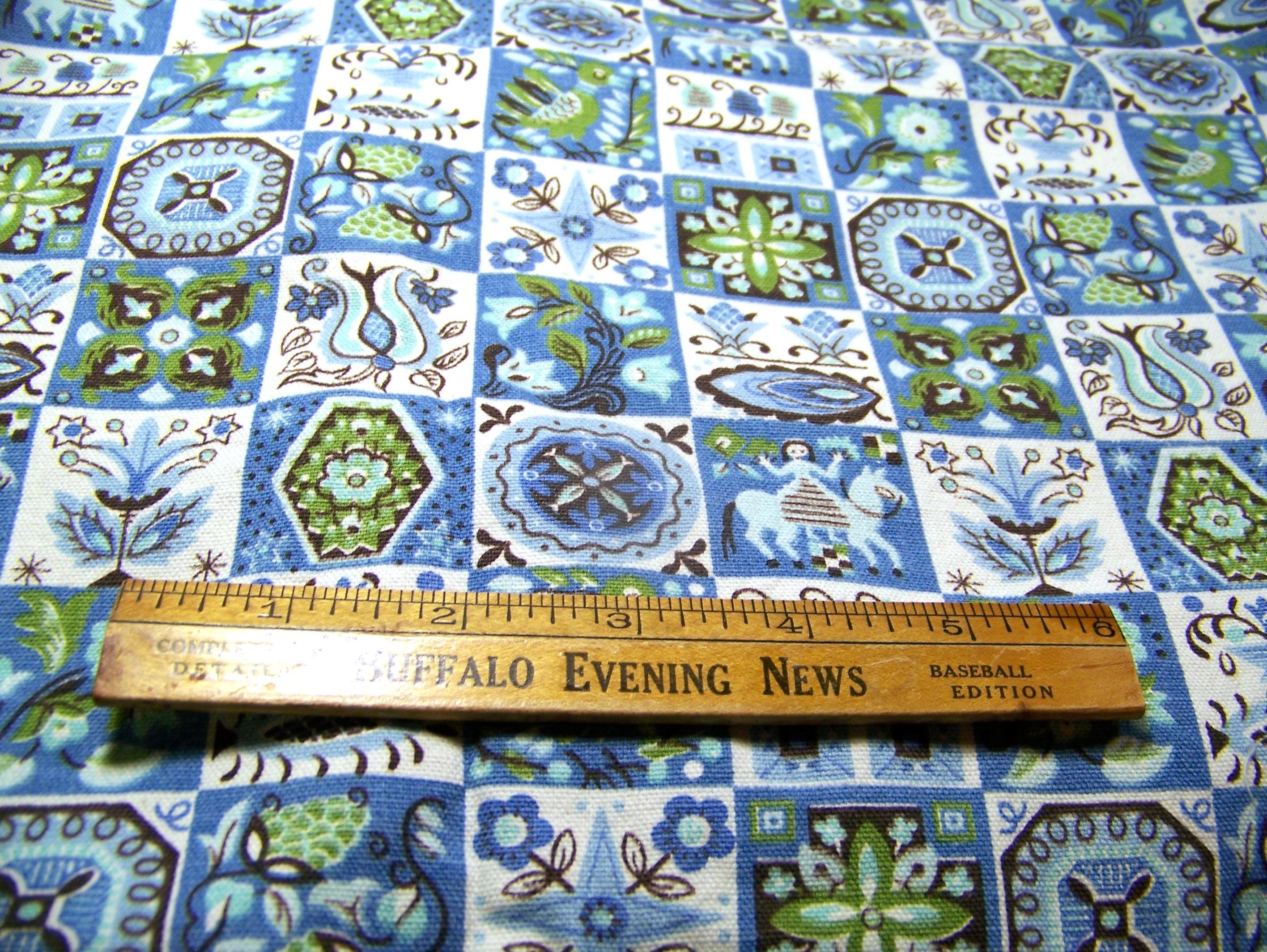 Vintage 1960s Waverly Cotton Fabric: Quaker Village Blues, 48x35" Invam ...