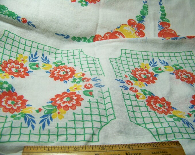 1950's Feedsack Feed Sack FLORAL BORDER 36" W X 42" L Quilts Doll ...