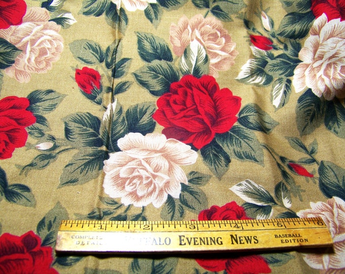 Vintage 1970's Cotton Fabric ROSE FLORAL 42" Wide X 36" Long Quilts ...