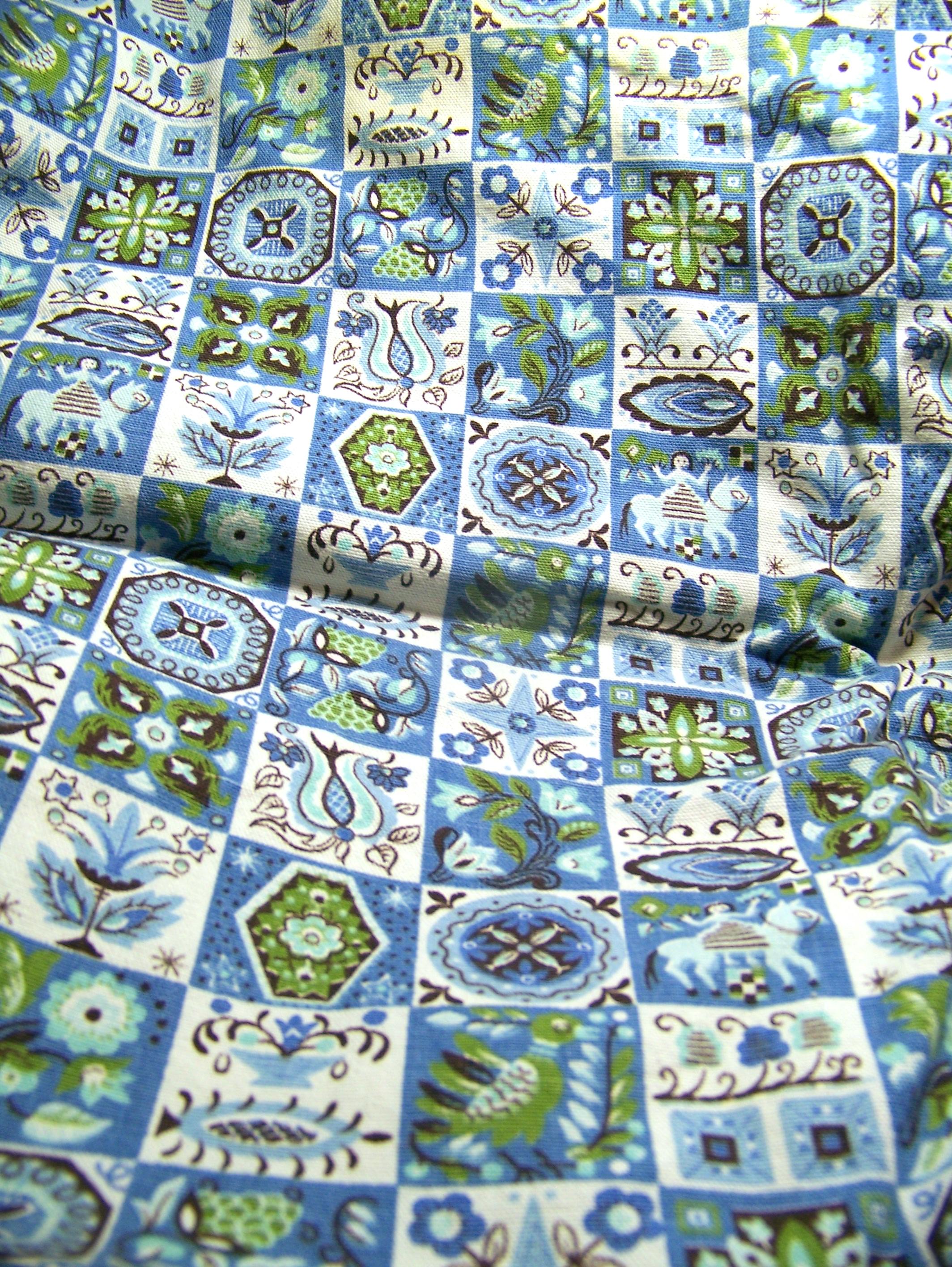 Vintage 1960s Waverly Cotton Fabric: Quaker Village Blues, 48x35" Invam ...