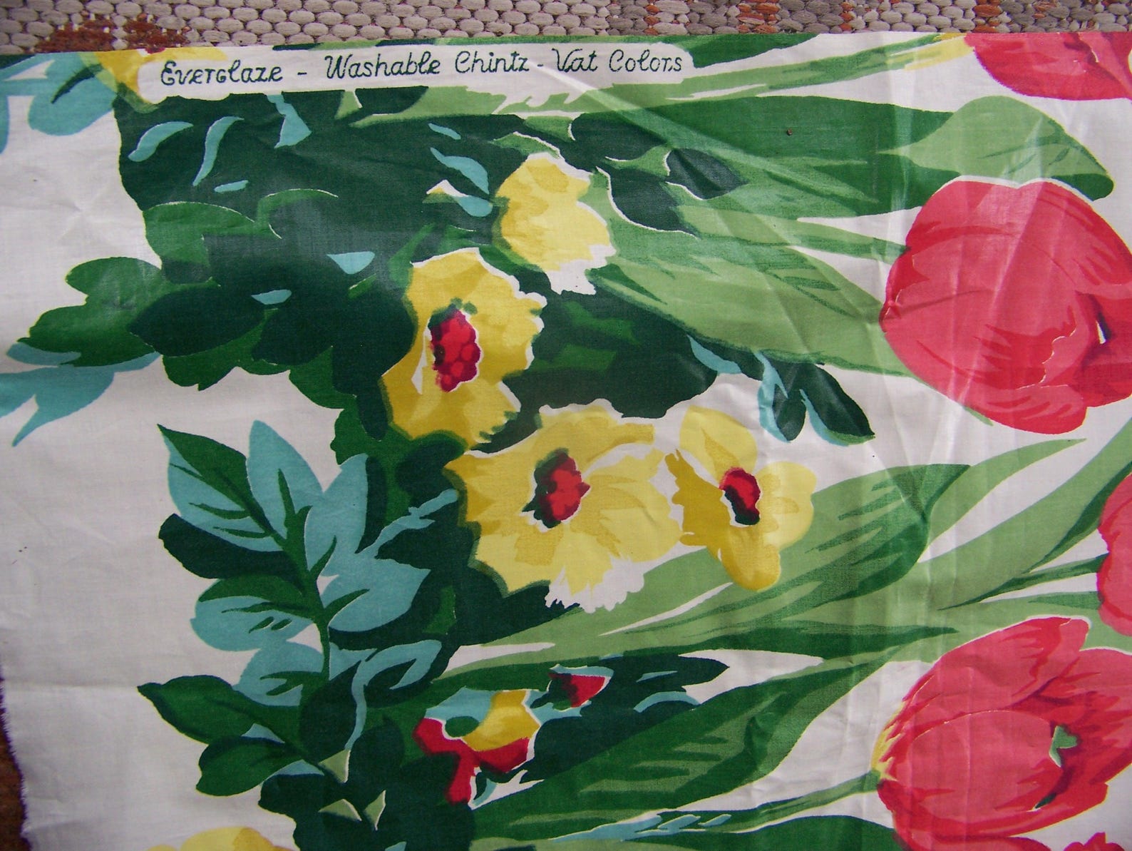 Vintage 1940s Kandell Tulip Floral Polished Cotton Fabric (35"x90 ...